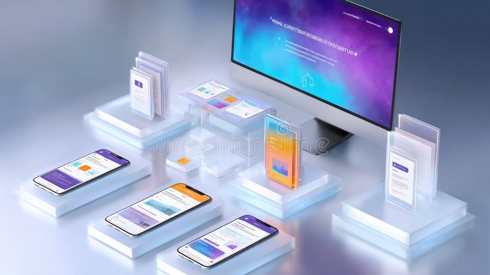 Futuristic Digital Display Showcasing Multiple Devices with Mobile ...