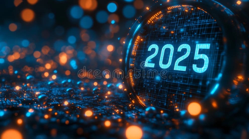 Futuristic Digital Display Showing Two Thousand Twenty Five Stock ...