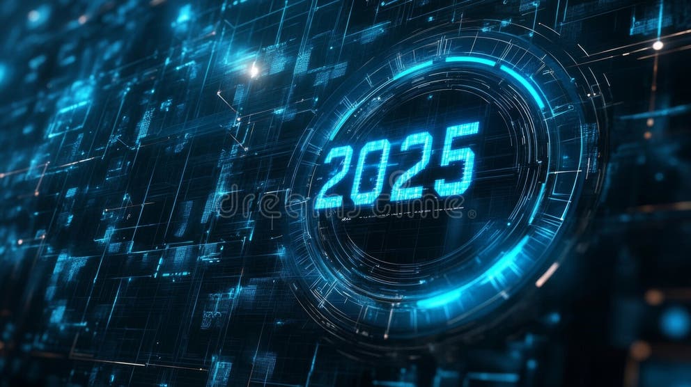 Futuristic Digital Display Showing Year Two Thousand Twenty Five Stock ...