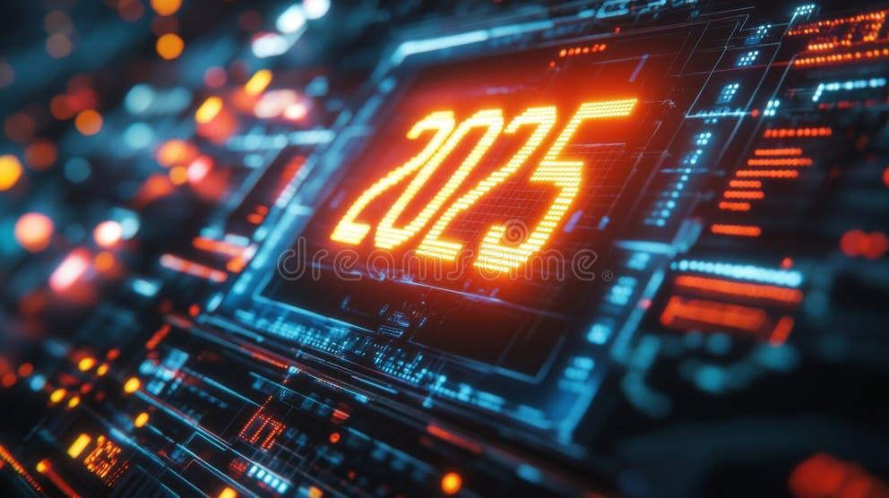 Futuristic Digital Display Showing Year Two Thousand Twenty Five Stock ...