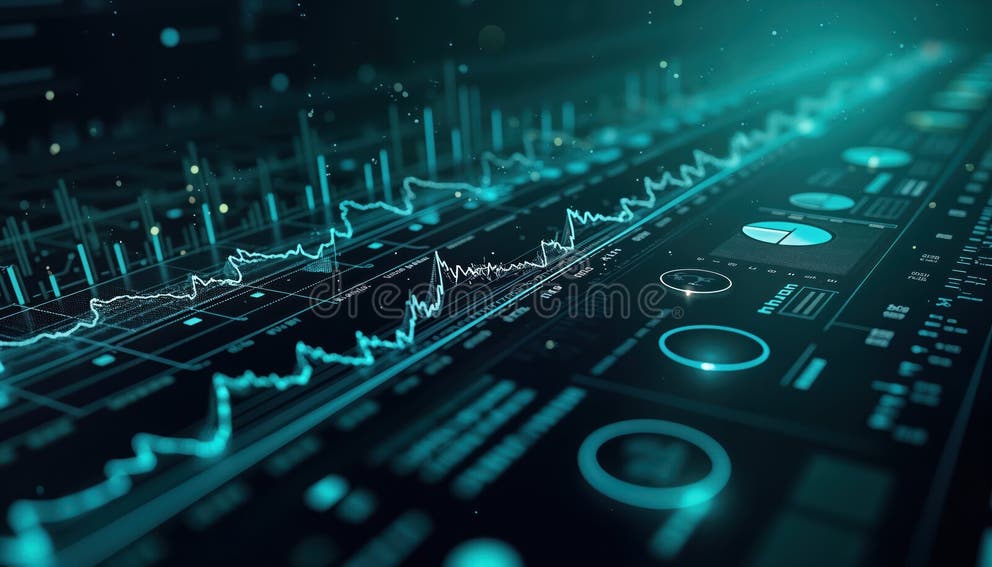 Futuristic Digital Display Shows Data Science Analysis. Generative AI System Displays Dynamic ...