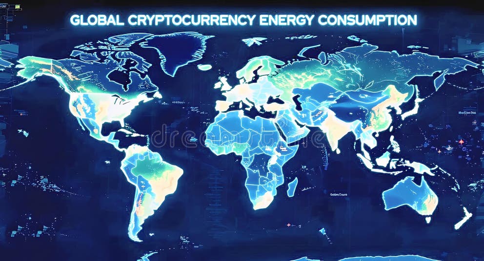 Global Cryptocurrency Energy Consumption Map Digital Display World ...
