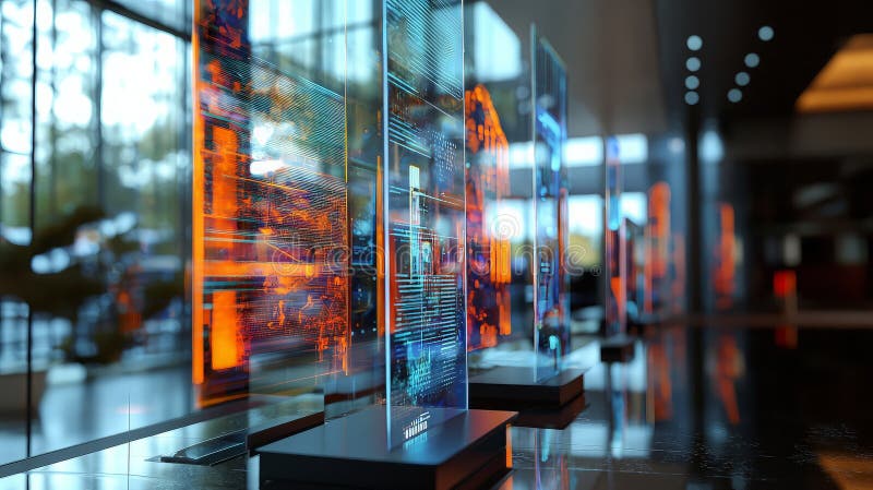 Futuristic Digital Displays with Glowing Information in a Modern Office ...