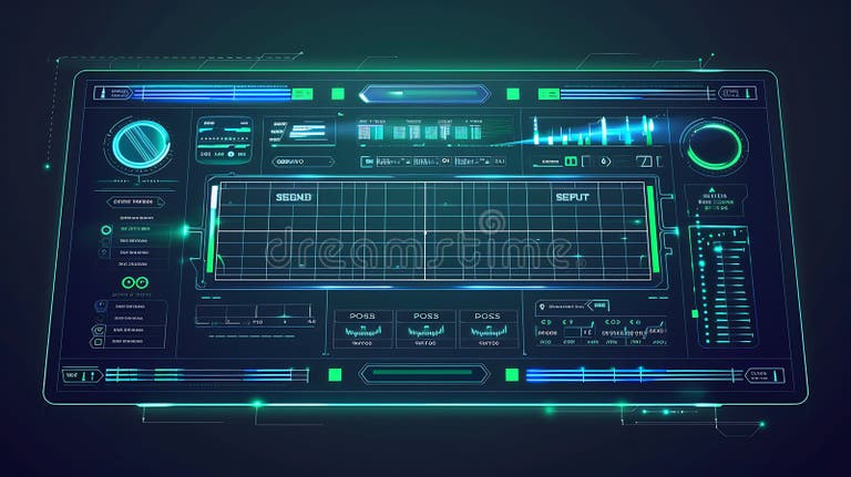 Futuristic Digital Dj Mixing Console with Neon Blue Highlights in Dark ...