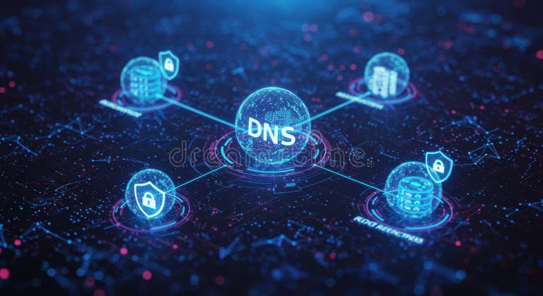 Futuristic Digital Dns Network Concept with Cybersecurity, Technology, and Data Visualization ...