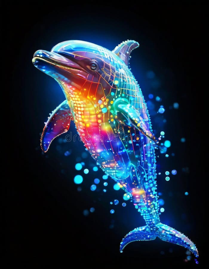Futuristic Digital Dolphin with Vibrant Neon Colors Stock Illustration ...