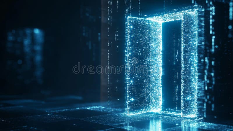 Futuristic Digital Doorway Opening To a Virtual World with Glowing ...