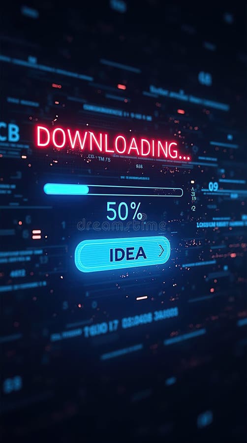 Futuristic Digital Download Screen with Bold Red Downloading Message ...
