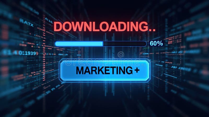 Futuristic Digital Download Screen with Bold Red Downloading Message ...