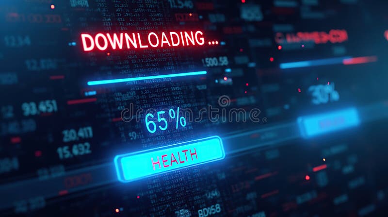 Futuristic Digital Download Screen with Bold Red Downloading Message ...