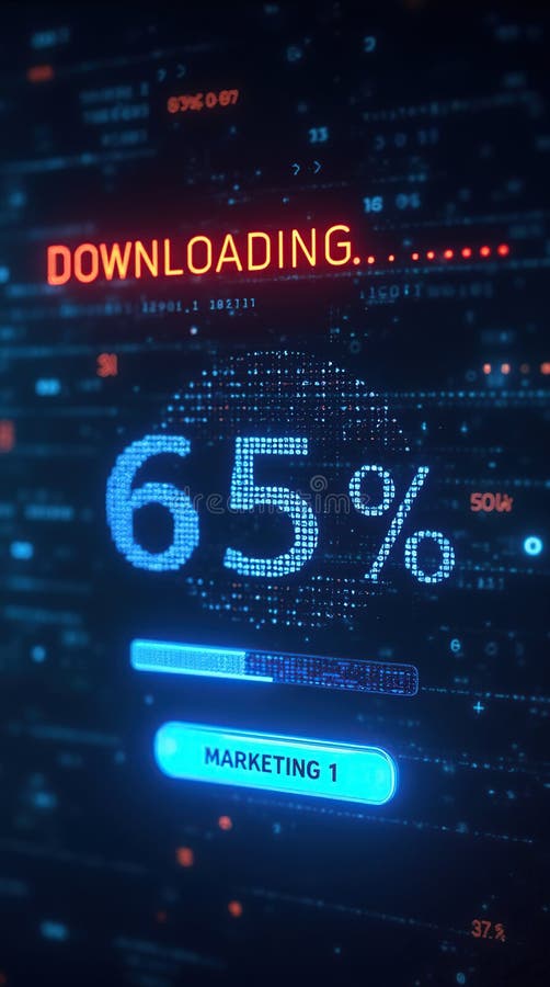 Futuristic Digital Download Screen with Bold Red Text Stock ...