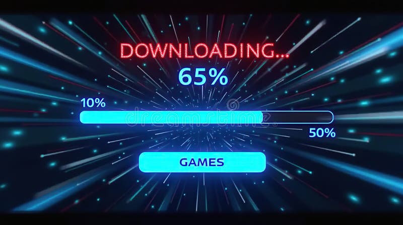 Futuristic Digital Download Screen with Progress Bar and Game Button ...