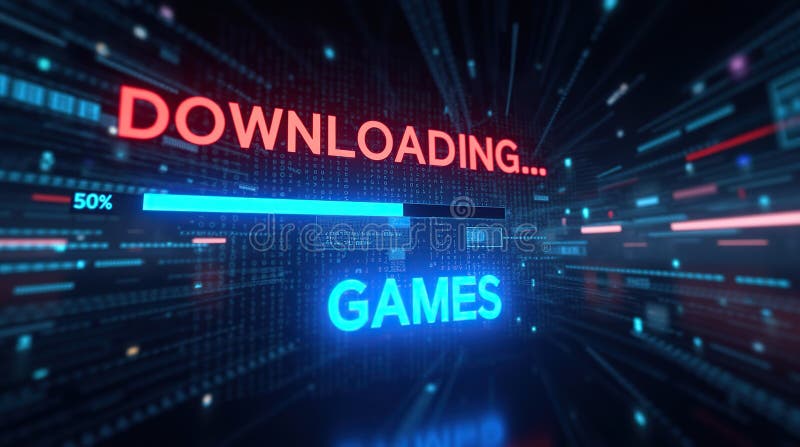 Futuristic Digital Download Screen with Progress Bar and Message Stock Illustration ...