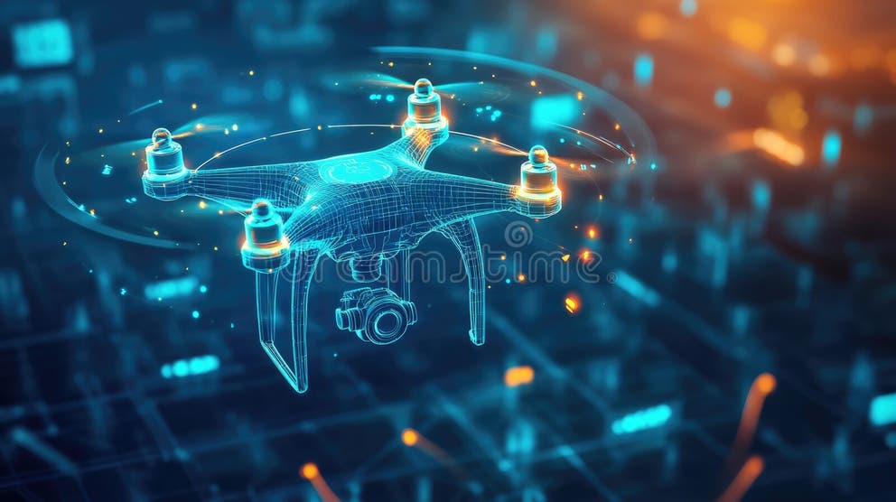 Futuristic Digital Drone Hologram in Virtual Reality Environment Stock ...
