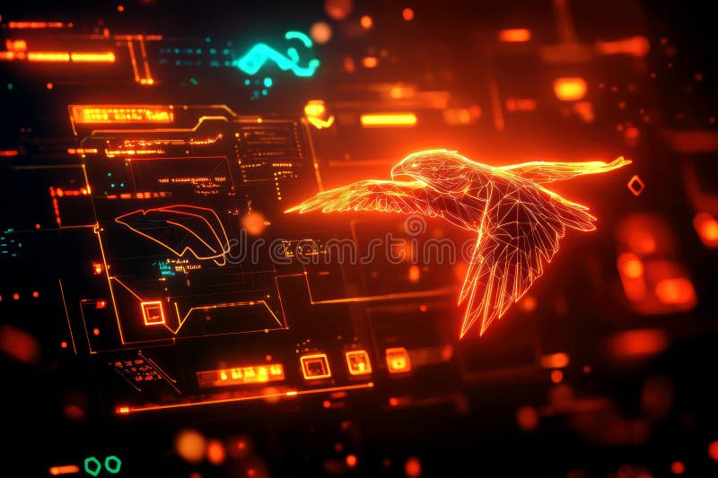 Futuristic Digital Eagle with Holographic Interface and Data Display ...