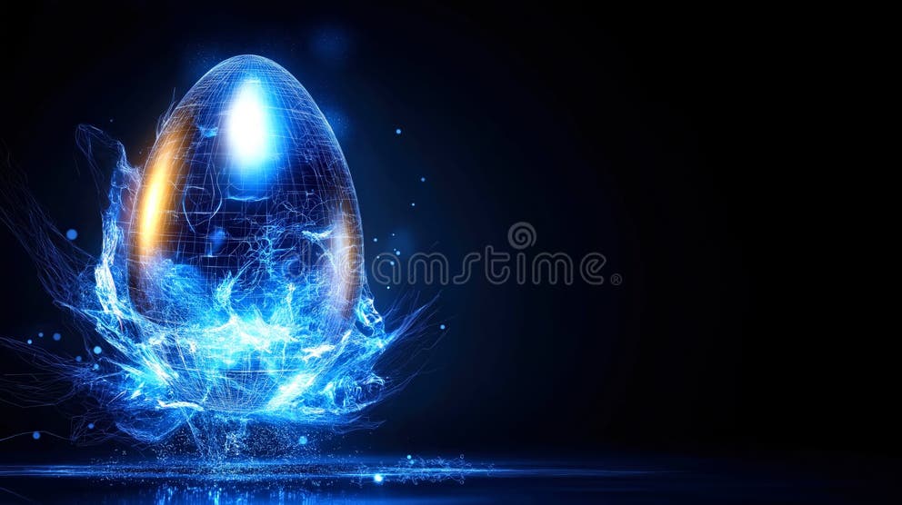 Futuristic Digital Egg with Electric Energy and Blue Neon Light in ...