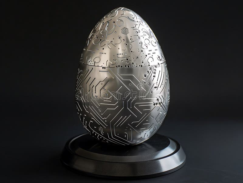 Futuristic Digital Egg with Silver Circuits on a Matte Black Base Stock ...