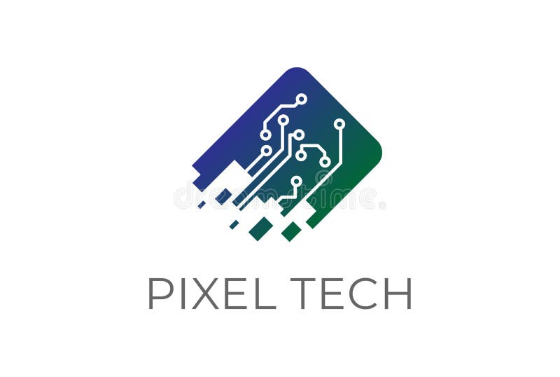 Futuristic Digital Electronic Circuit Chip Tech with Pixel Logo Stock ...