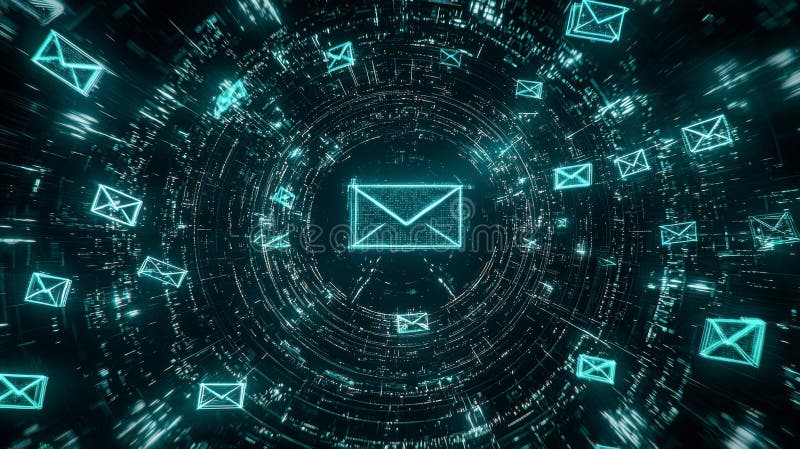 Futuristic Digital Email Communication Network with Glowing Envelope ...