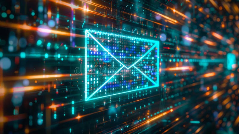 Futuristic Digital Email Symbol in Cyberspace, Glowing with Data Flow ...