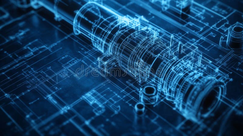 Futuristic Digital Engineering Blueprint with Glowing Circuits and Mechanical Components Stock ...