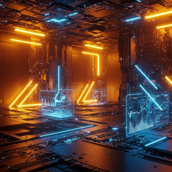 Futuristic Digital Environment Featuring a Complex Network of Circuit ...