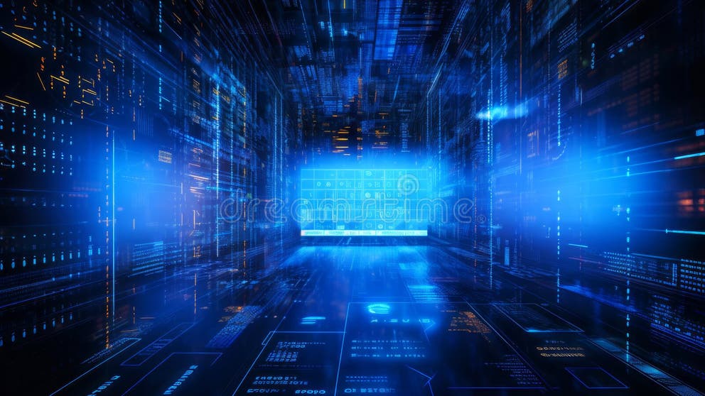A Futuristic Digital Environment with Glowing Blue Data Streams and ...