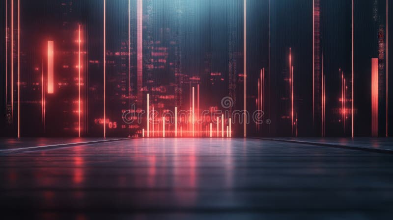 Futuristic Digital Environment with Glowing Red Lines and Reflections ...