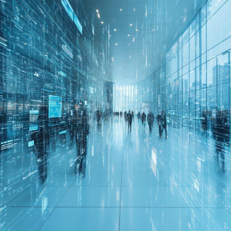 Futuristic Digital Environment with People Interacting in a High-Tech ...