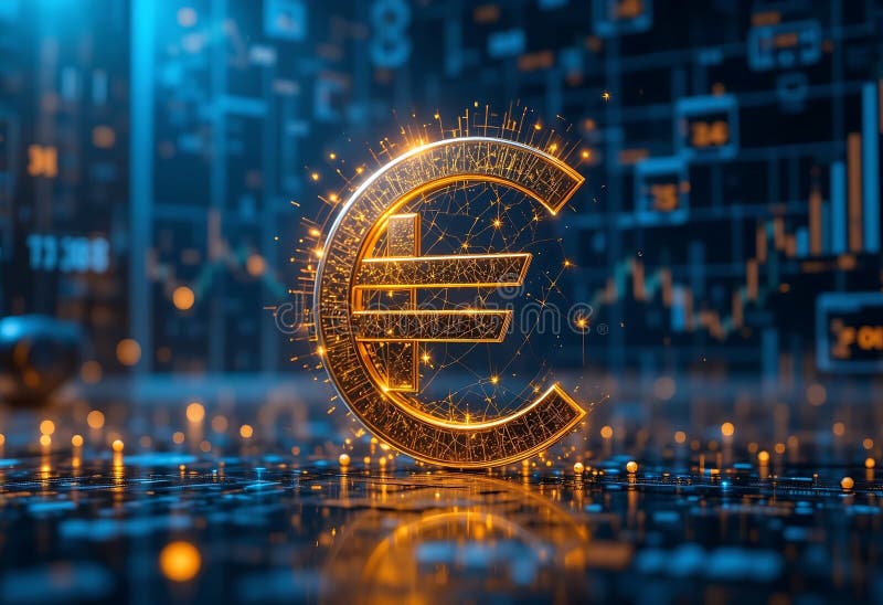 A Glowing Euro Symbol with Digital Data and Financial Graphs in the ...
