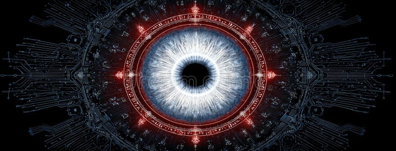 Futuristic Digital Eye with Circuit Patterns Surrounded by Glowing ...