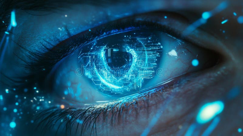 Futuristic Digital Eye Close Up with Circuitry and Glowing Lights Stock ...