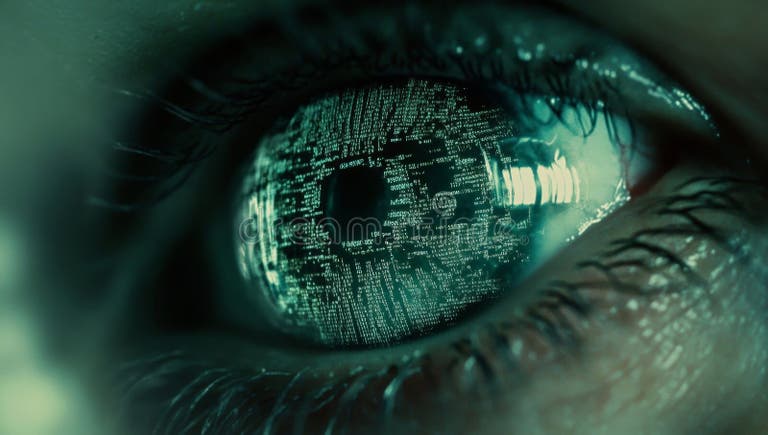 Futuristic Digital Eye with Data Matrix Reflection Stock Illustration ...