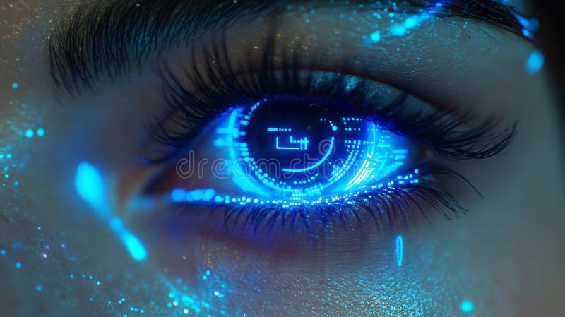 Futuristic Digital Eye with Glowing Blue Interface Stock Image - Image ...