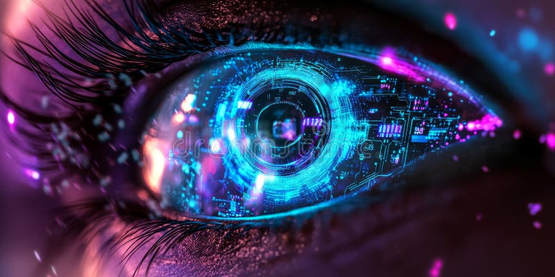 Futuristic Digital Eye with Glowing Blue and Purple Circuit Patterns ...