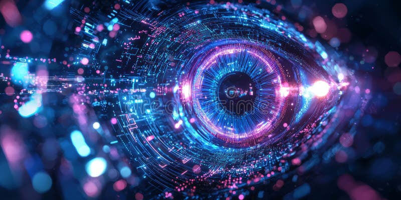 Futuristic Digital Eye with Glowing Blue and Purple Circuit Patterns ...