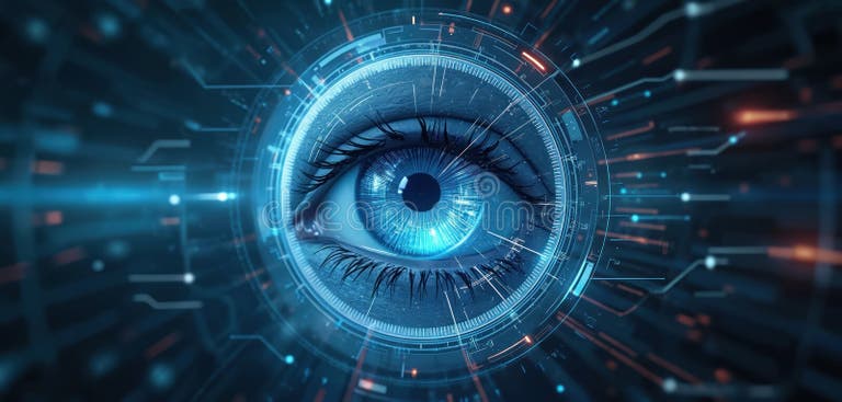 Futuristic Digital Eye with Holographic Elements Glowing Patterns. High ...