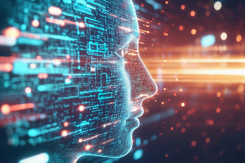 Futuristic Digital Face with Ai Technology and Data Stream Stock Image ... Futuristic Digital Face with Ai Technology and Data Stream Stock Image ...