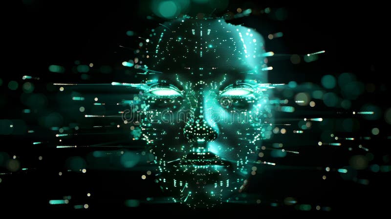 Futuristic Digital Face Composed of Glowing Particles and Lines ...