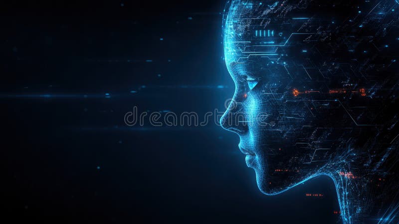 Futuristic Digital Face with Glowing Circuits and Data Patterns ...