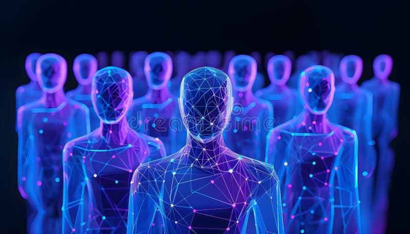 Futuristic Digital Figures in Blue and Purple, Abstract Concept ...