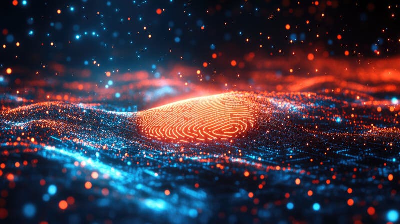Futuristic Digital Fingerprint on Abstract Blue and Red Network ...