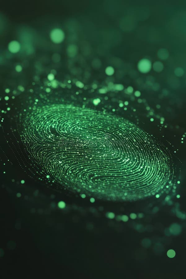 Futuristic Digital Fingerprint with Green Data Particles in ...