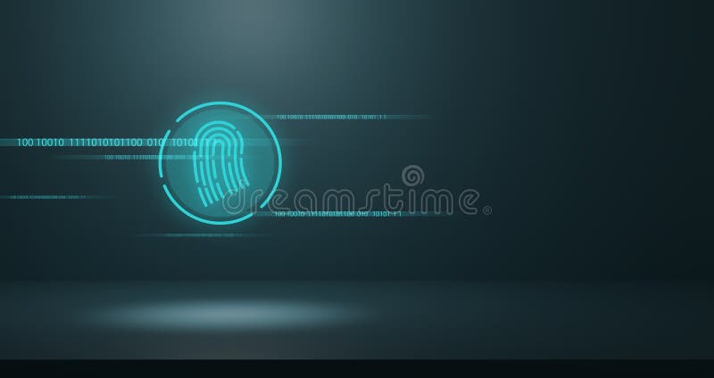 Futuristic Digital Fingerprint Icon with Binary Code for Biometric Security and Data Protection ...
