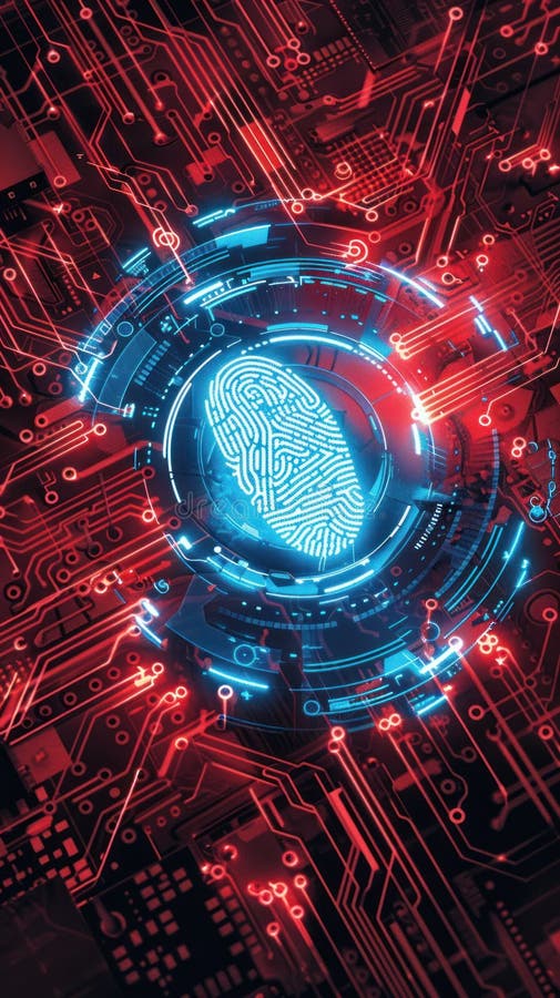 A Futuristic Digital Fingerprint Scanner Integrated into a Glowing Red ...