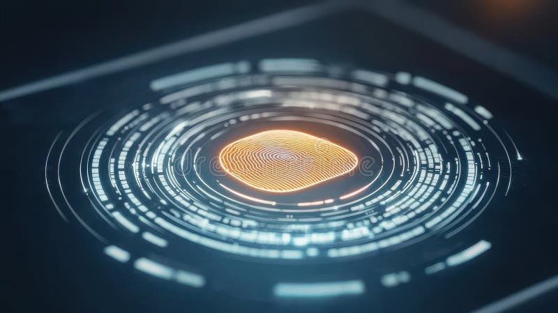 Futuristic Digital Fingerprint Scanner Interface with Abstract Circular ...