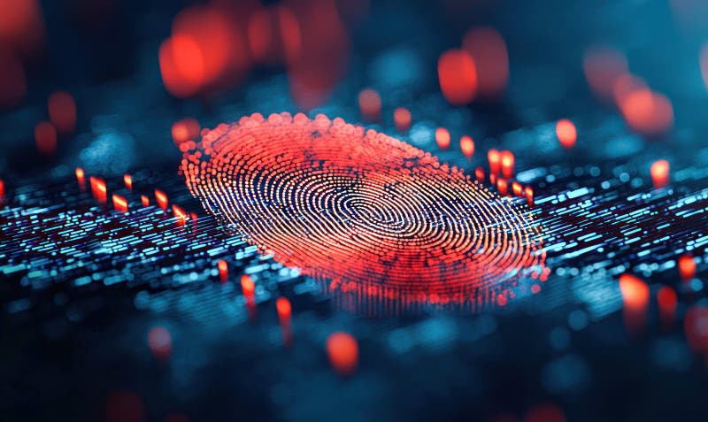 Futuristic Digital Fingerprint Scanning on Circuit Board Stock ...