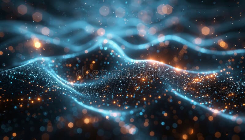 Futuristic Digital Flow with Sparkling Dots. Abstract Light Wave ...