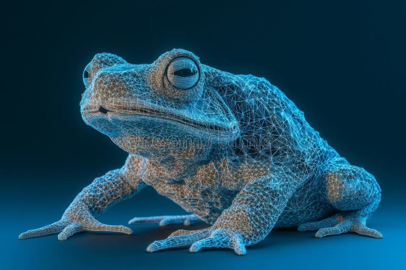 Futuristic Digital Frog Rendered in Wireframe Style with Blue Neon ...
