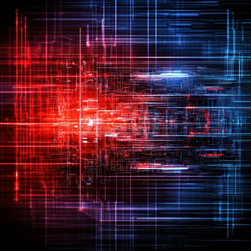 Futuristic Digital Glitch Background with Neon Red and Blue Lines Stock ...